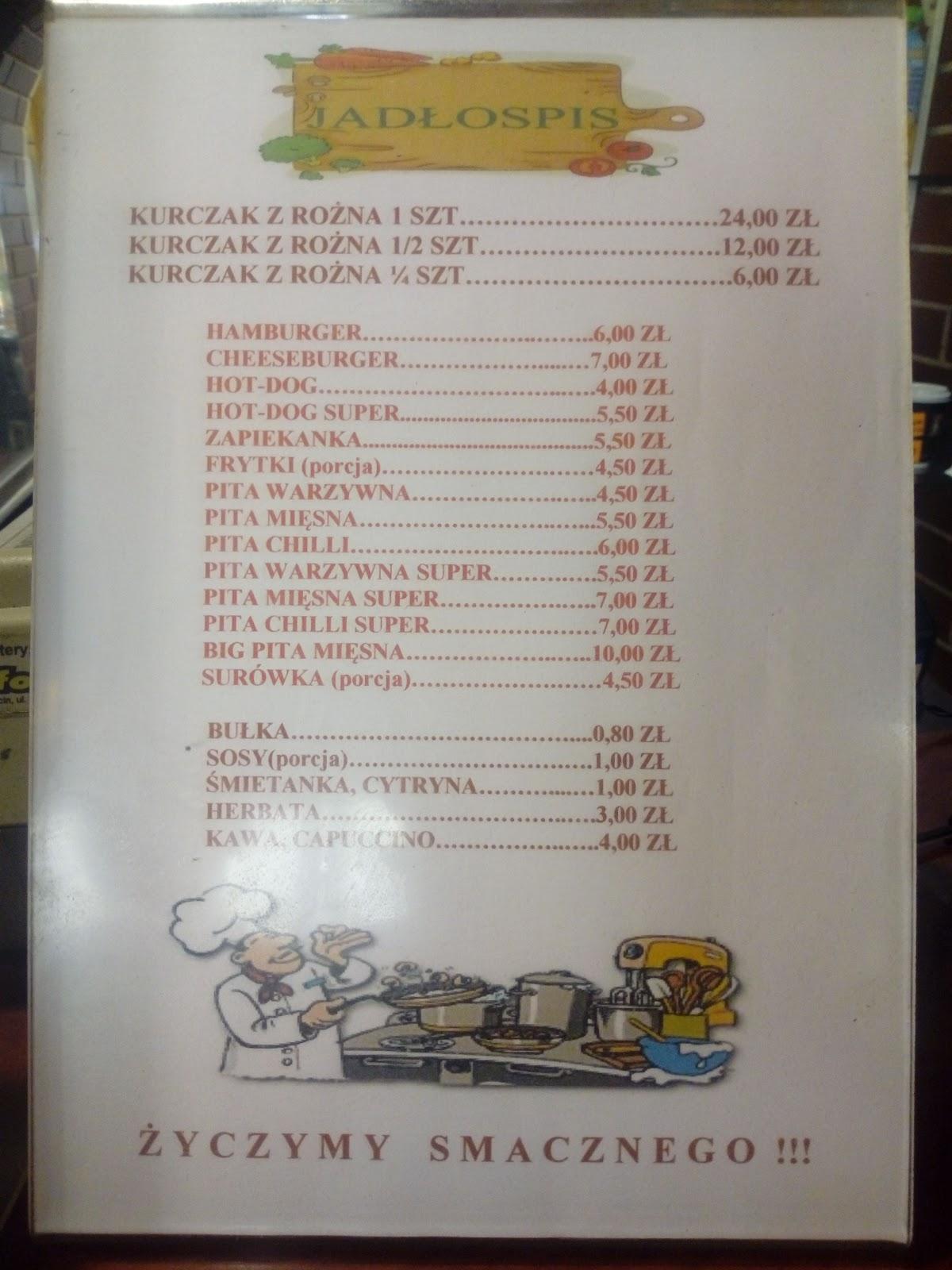 Menu at Chicken. Pub, Jarocin