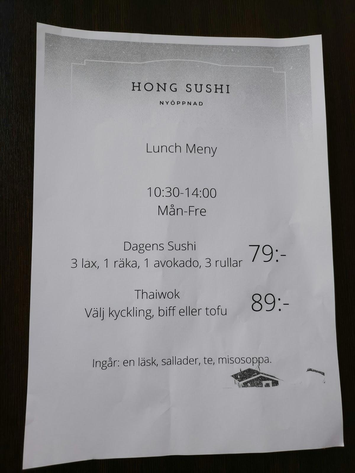 Menu at Hong sushi restaurant, Solna
