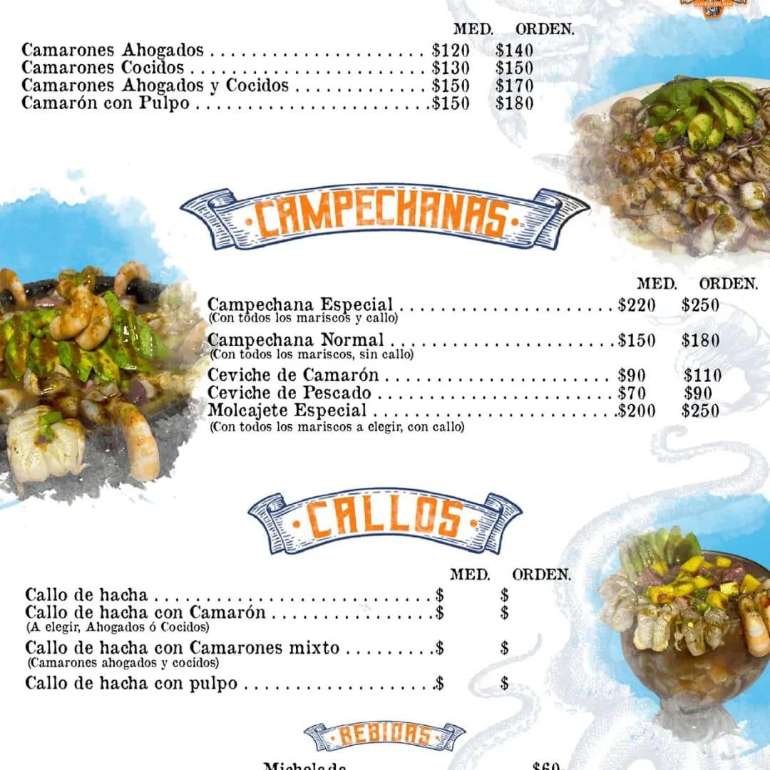 Menu at Mariscos LOS VEGA restaurant, Guasave