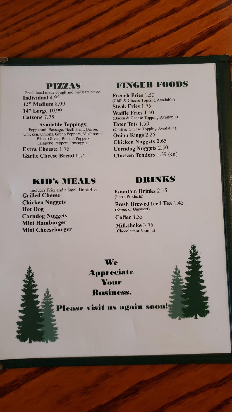 Menu at Pine Top Restaurant, New Castle, Craig Creek Rd