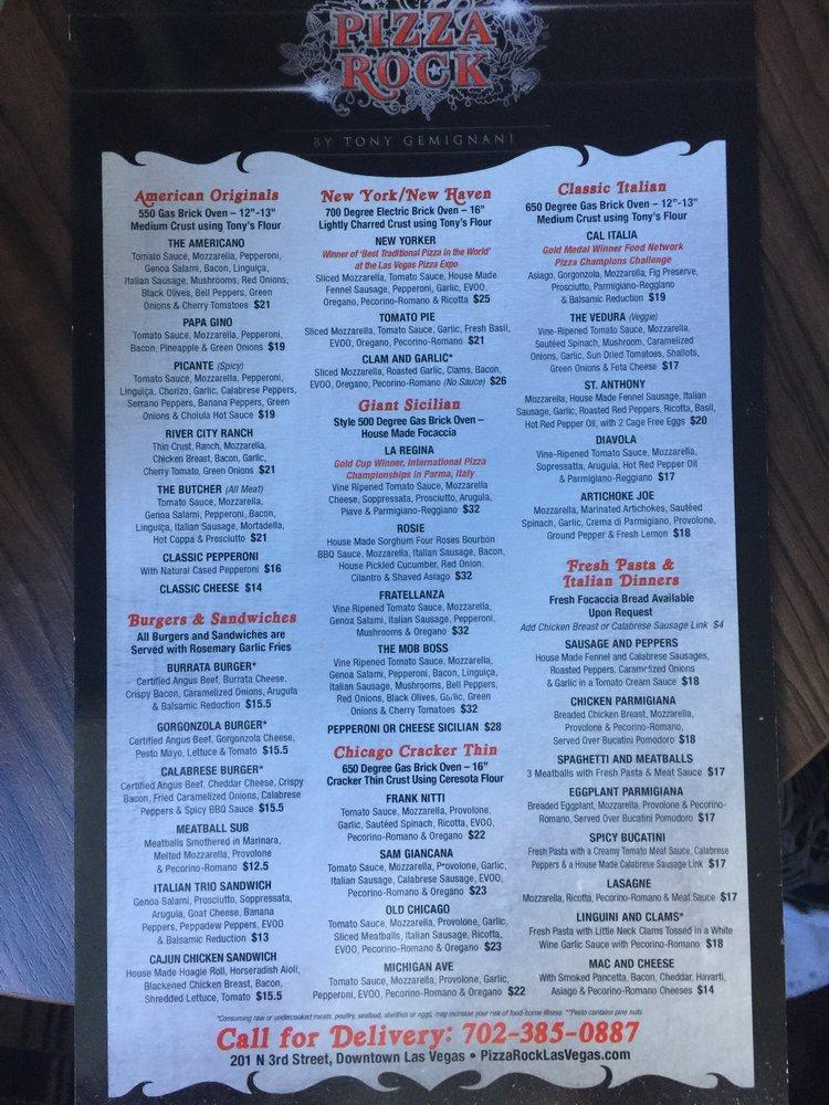 Menu at Pizza Rock pub & bar, Las Vegas, 201 N 3rd St