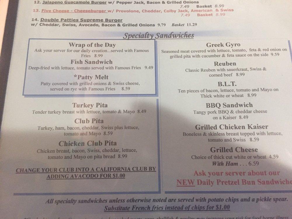Menu at Randy's Diner restaurant, Traverse City, Carver St