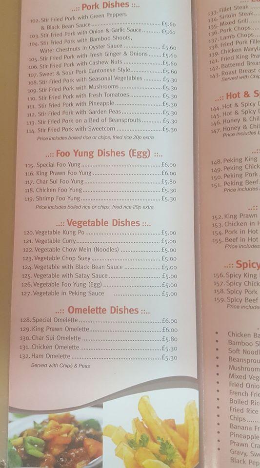 Menu at Red Dragon fast food, Banbridge