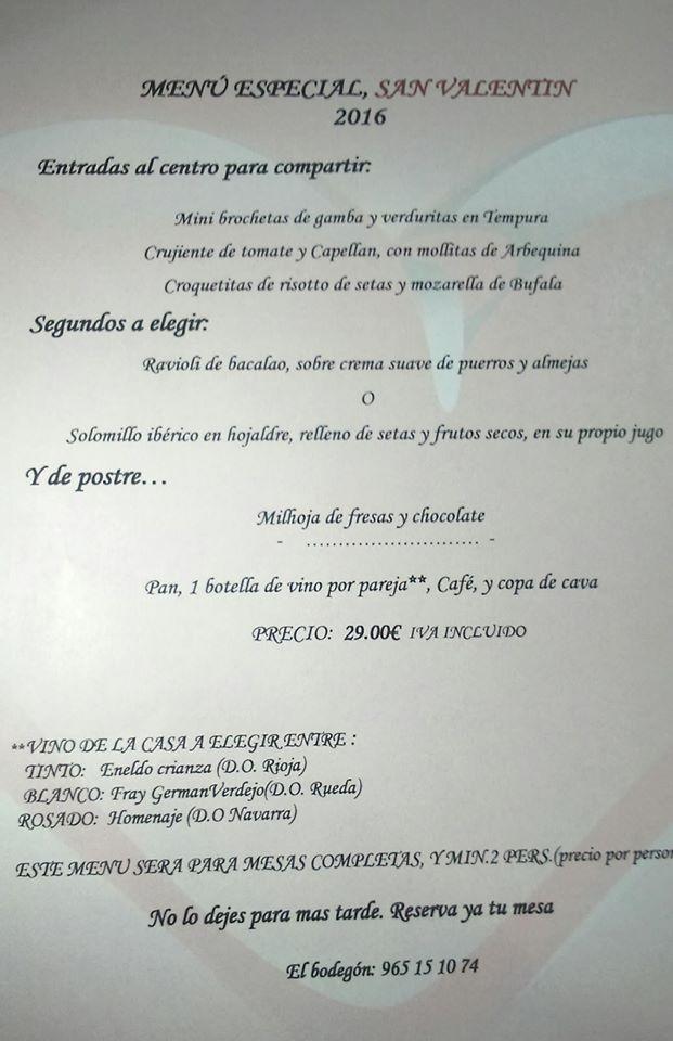 Menu at arroceria taperia El Bodegón restaurant, Alicante, C. Trident