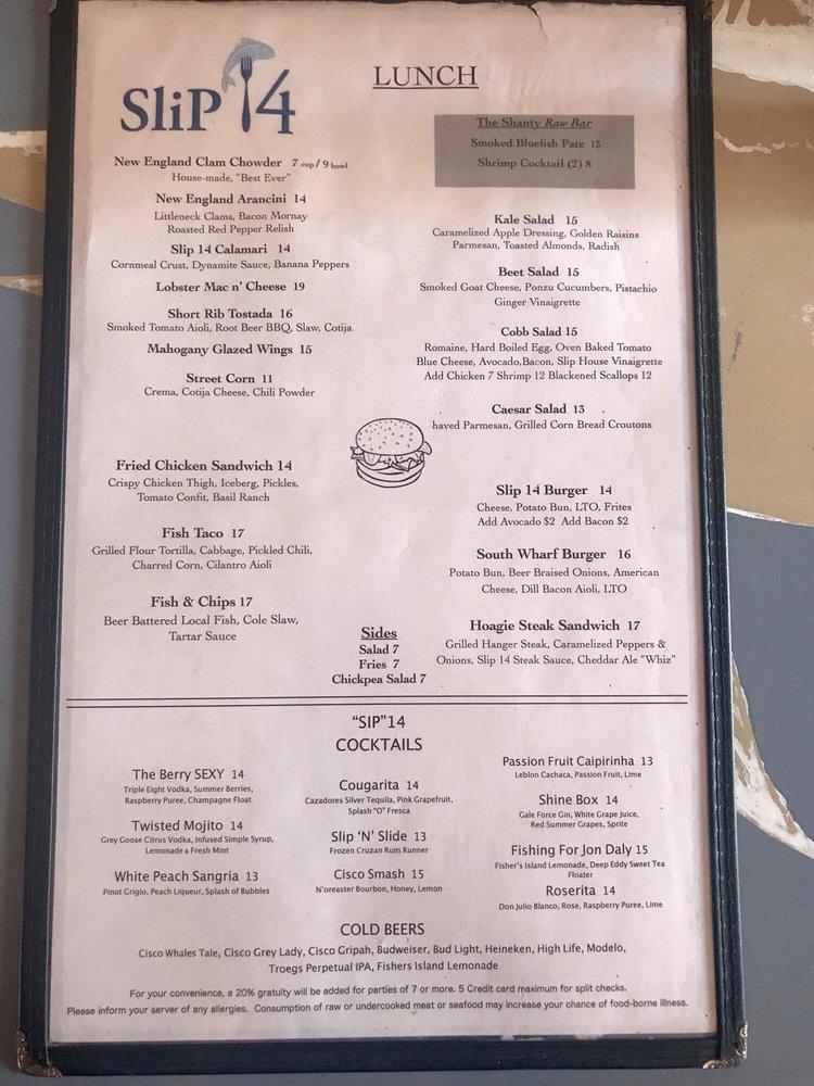 Menu at Slip 14 pub & bar, Nantucket