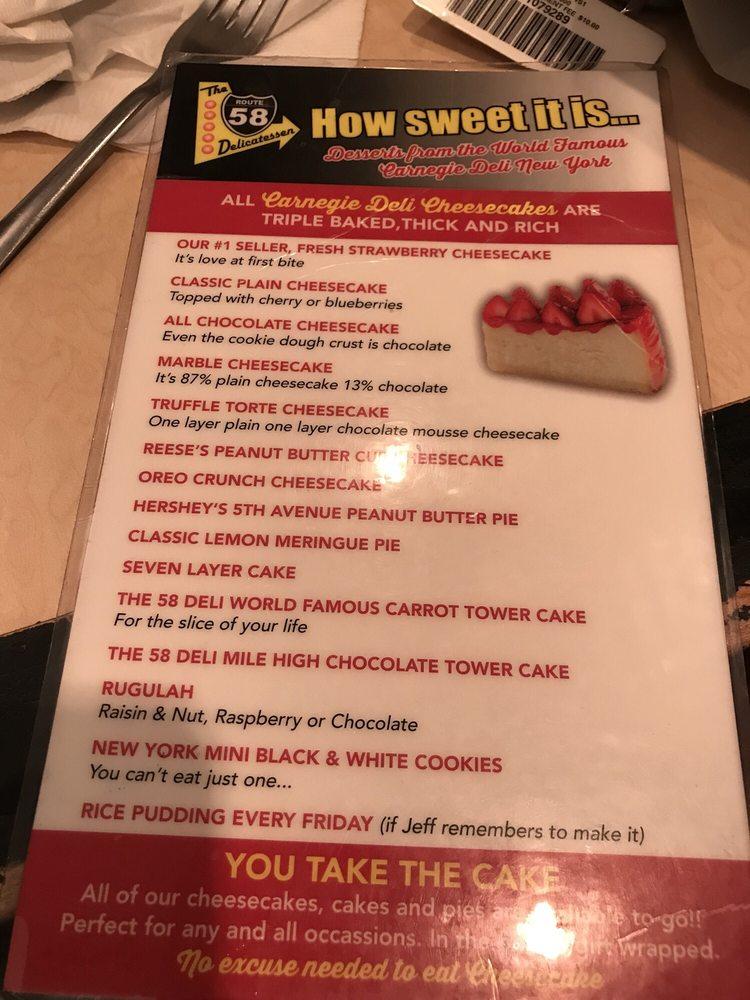 Menu at The Route 58 Deli restaurant, Virginia Beach