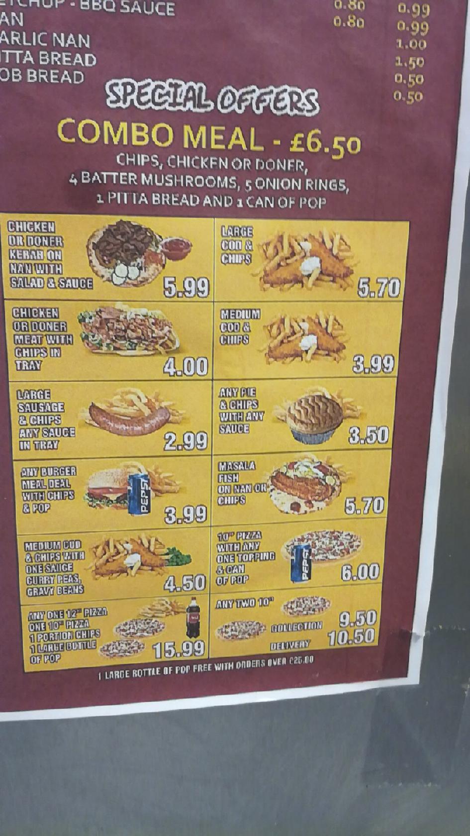Menu at 62 Worksop Fish Bar, Worksop
