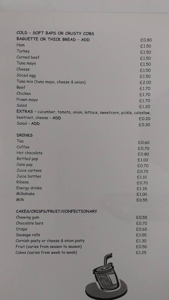 Menu at Chartwell Cafe, Wigston