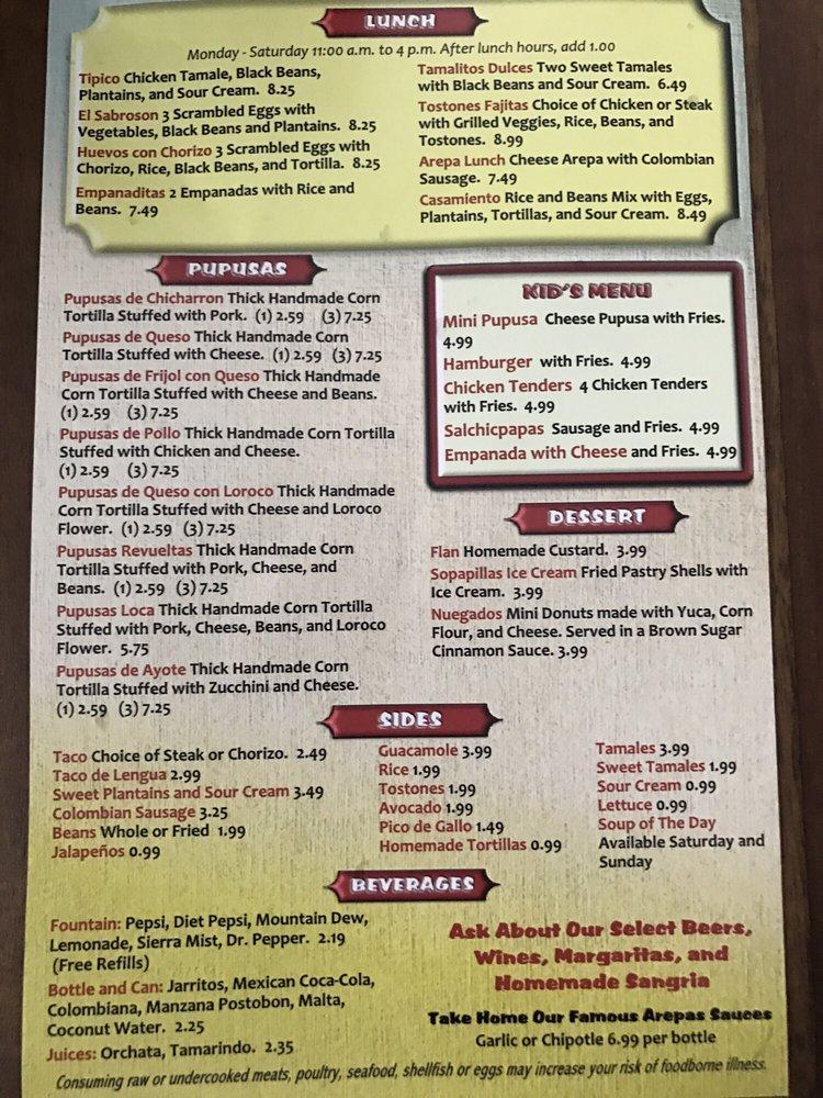 Menu at El Arepazo Y Pupuseria restaurant, Fairview Park