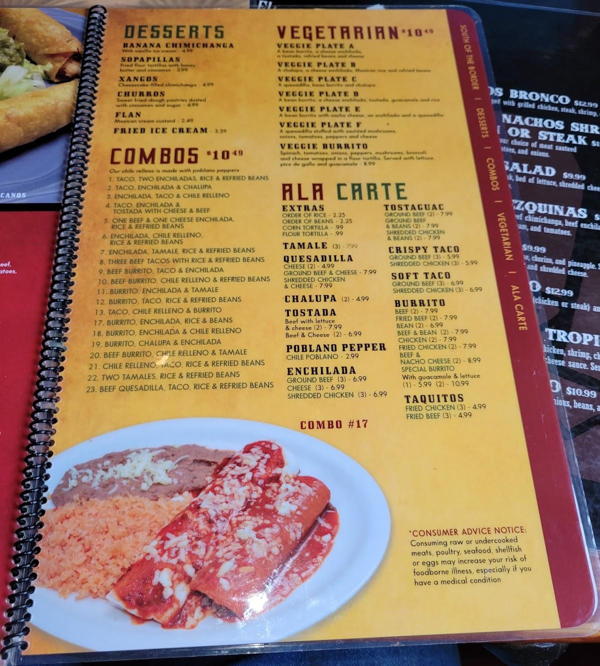 Menu at El Bronco North restaurant, Richmond