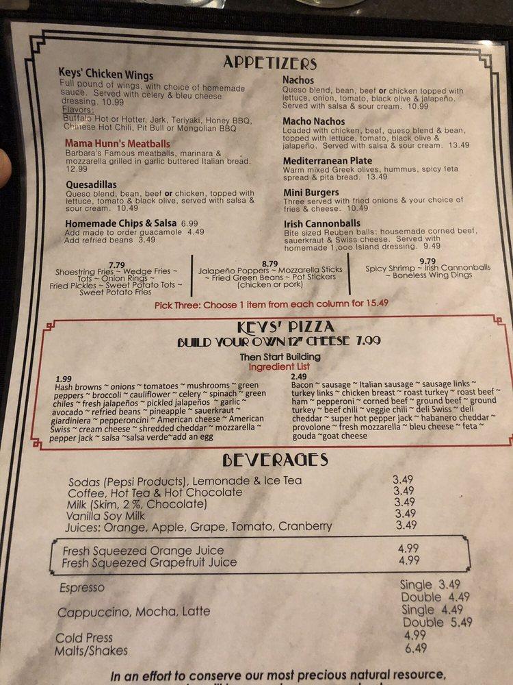 Menu at Keys at the Foshay pub & bar, Minneapolis, 114 S 9th St