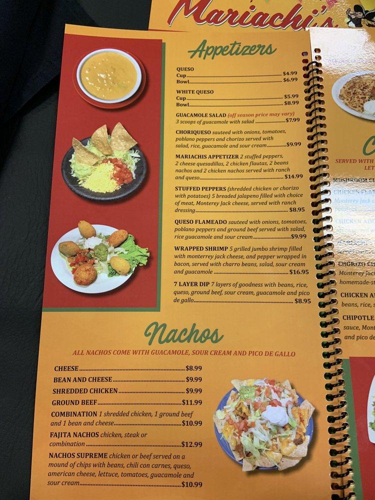 Menu at Mariachi's Fine Mexican Food restaurant, Sherman