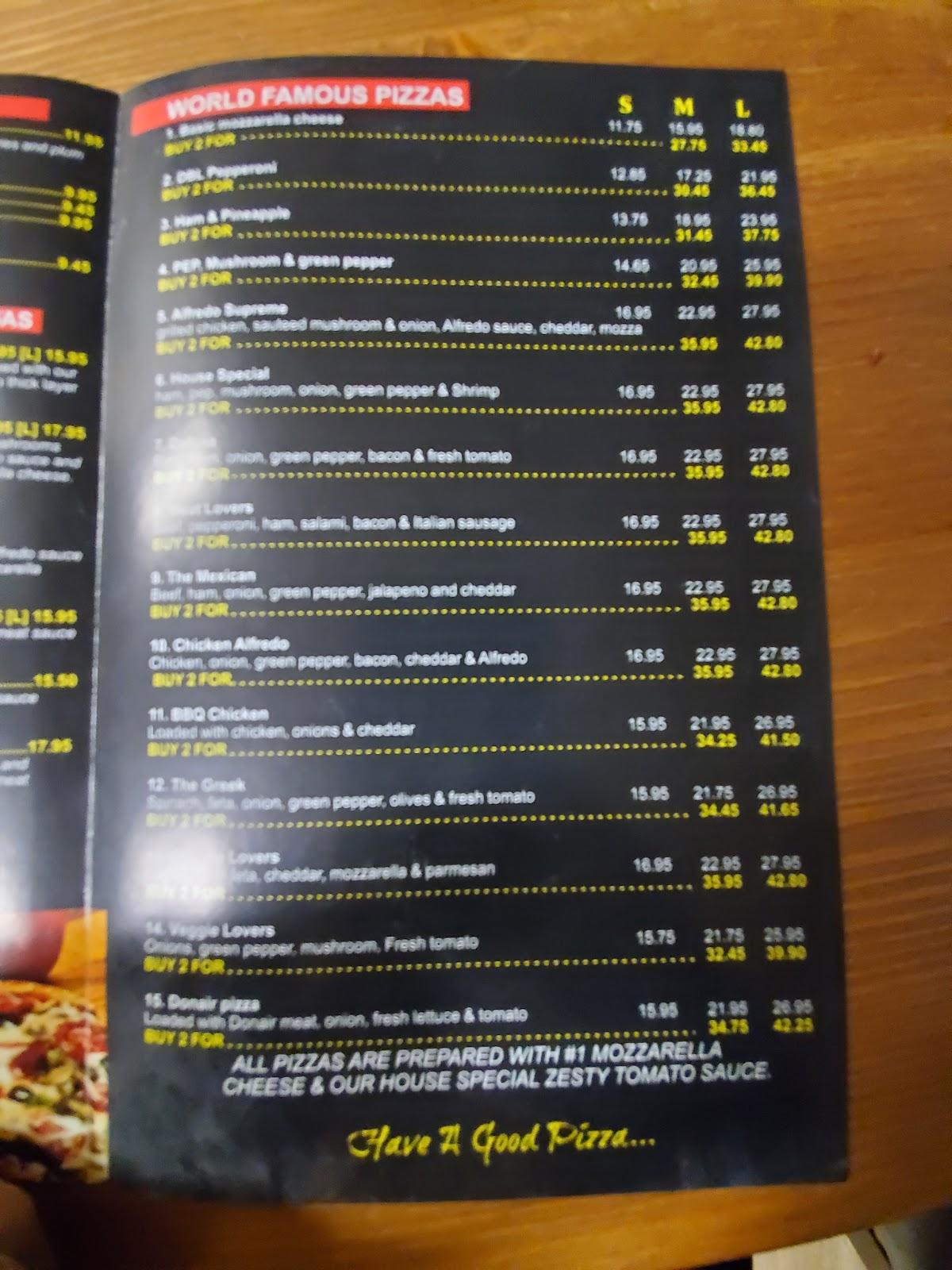 Menu at PAPA RONY’S restaurant, Edmonton