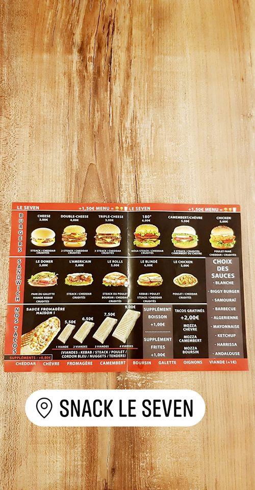 Menu at SNACK LE SEVEN restaurant, Paulhan
