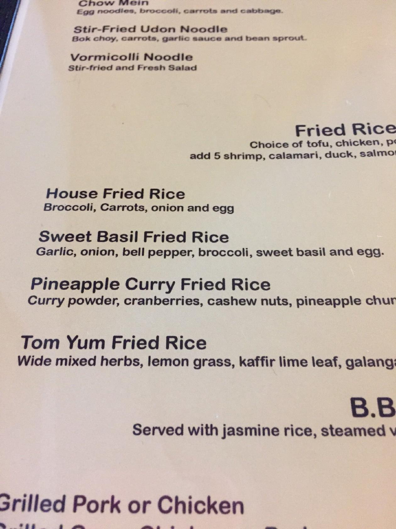 Menu at Smile Thai Cuisine restaurant, Tempe