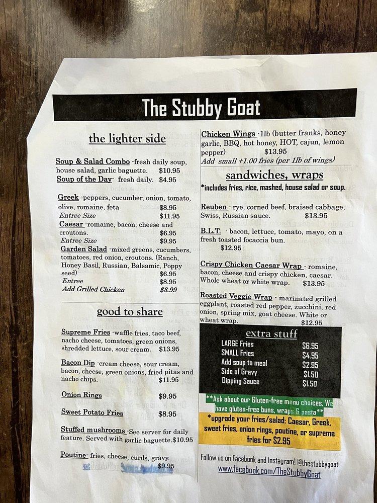 Menu at The Stubby Goat pizzeria, Chatham-Kent