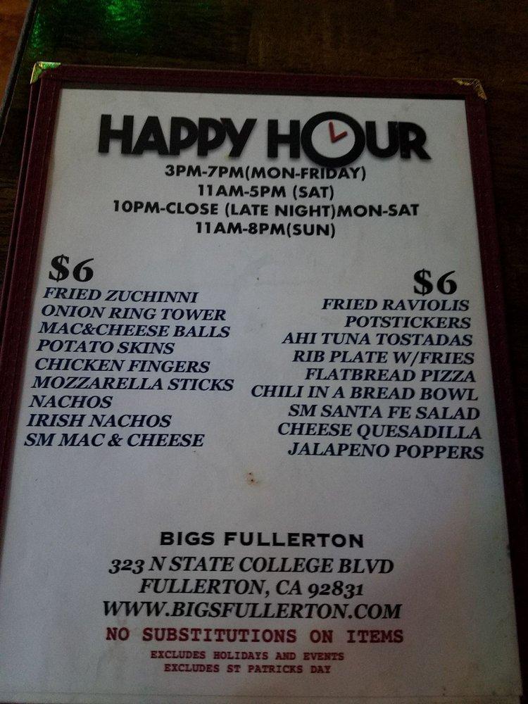 Menu at BIGS Fullerton pub & bar, Fullerton