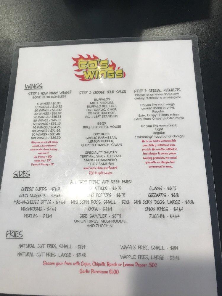 Menu at CD's Wings restaurant, Westminster
