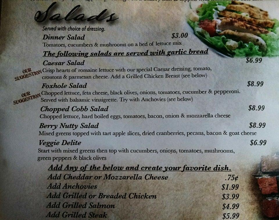 Menu at Foxhole Pizza and Pub, McHenry