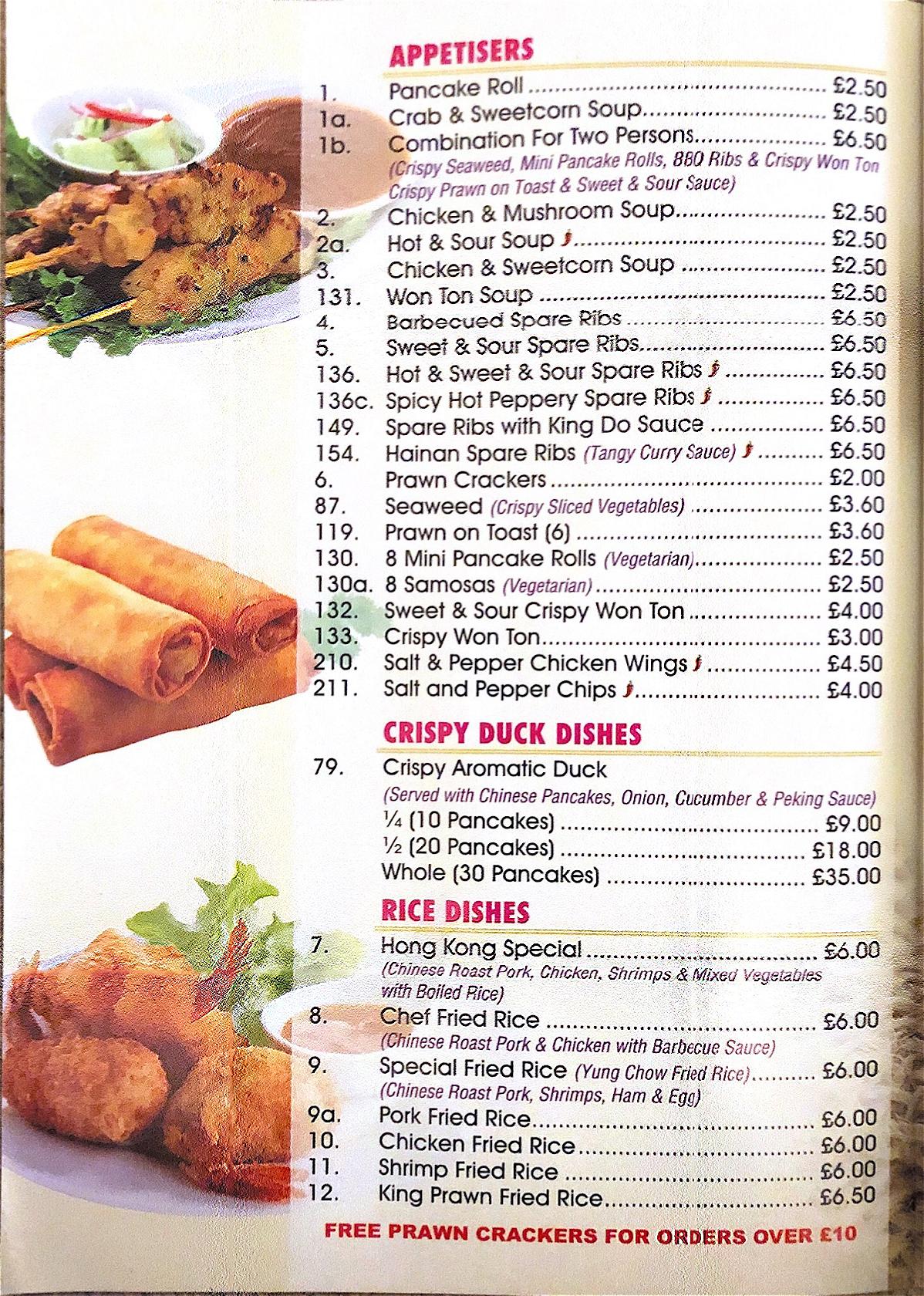 Menu at Hong Kong Chef fast food, Braunton