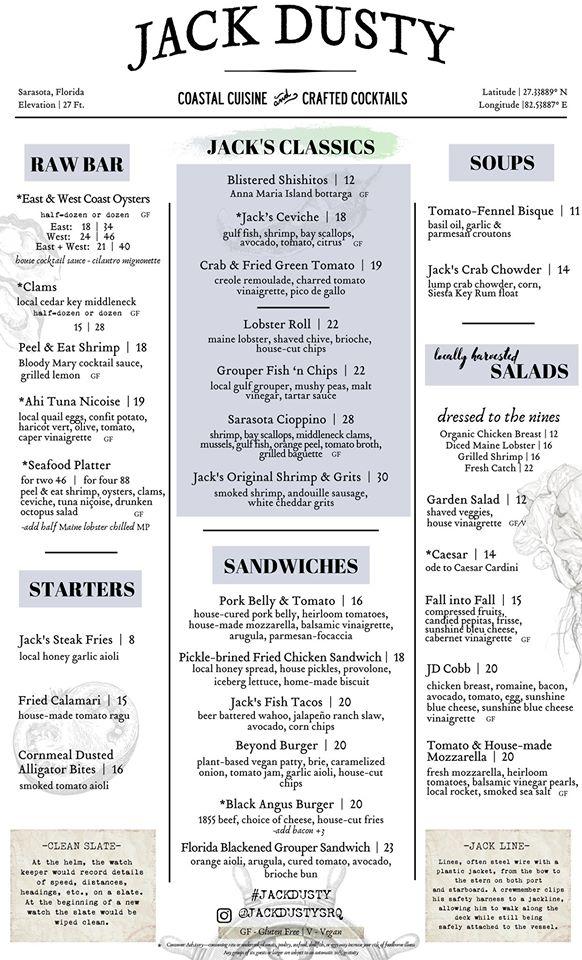 Menu at Jack Dusty pub & bar, Sarasota, Ritz Carlton Dr
