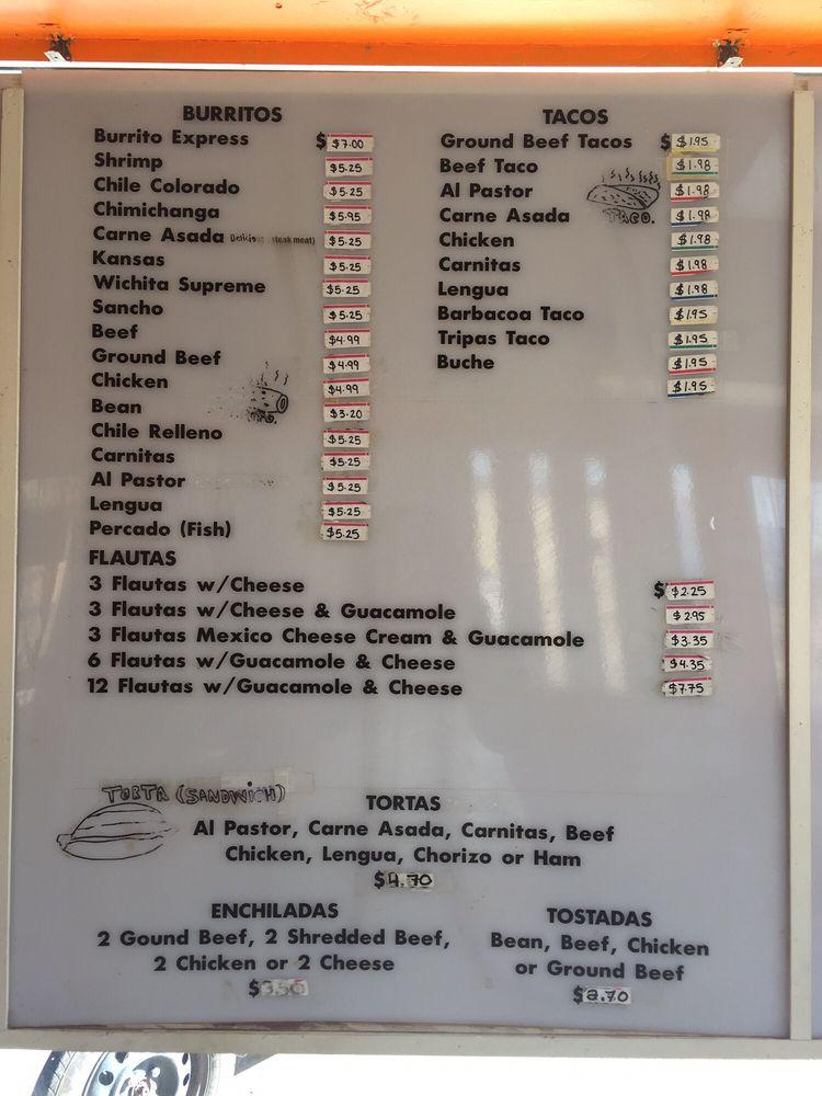 Menu at Tacos Mexican Fast Food, Wichita, E Pawnee St