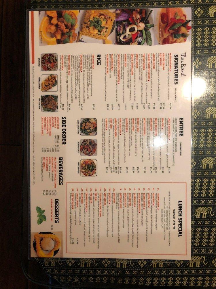 Menu at Bull Thai AZ restaurant, Bullhead City