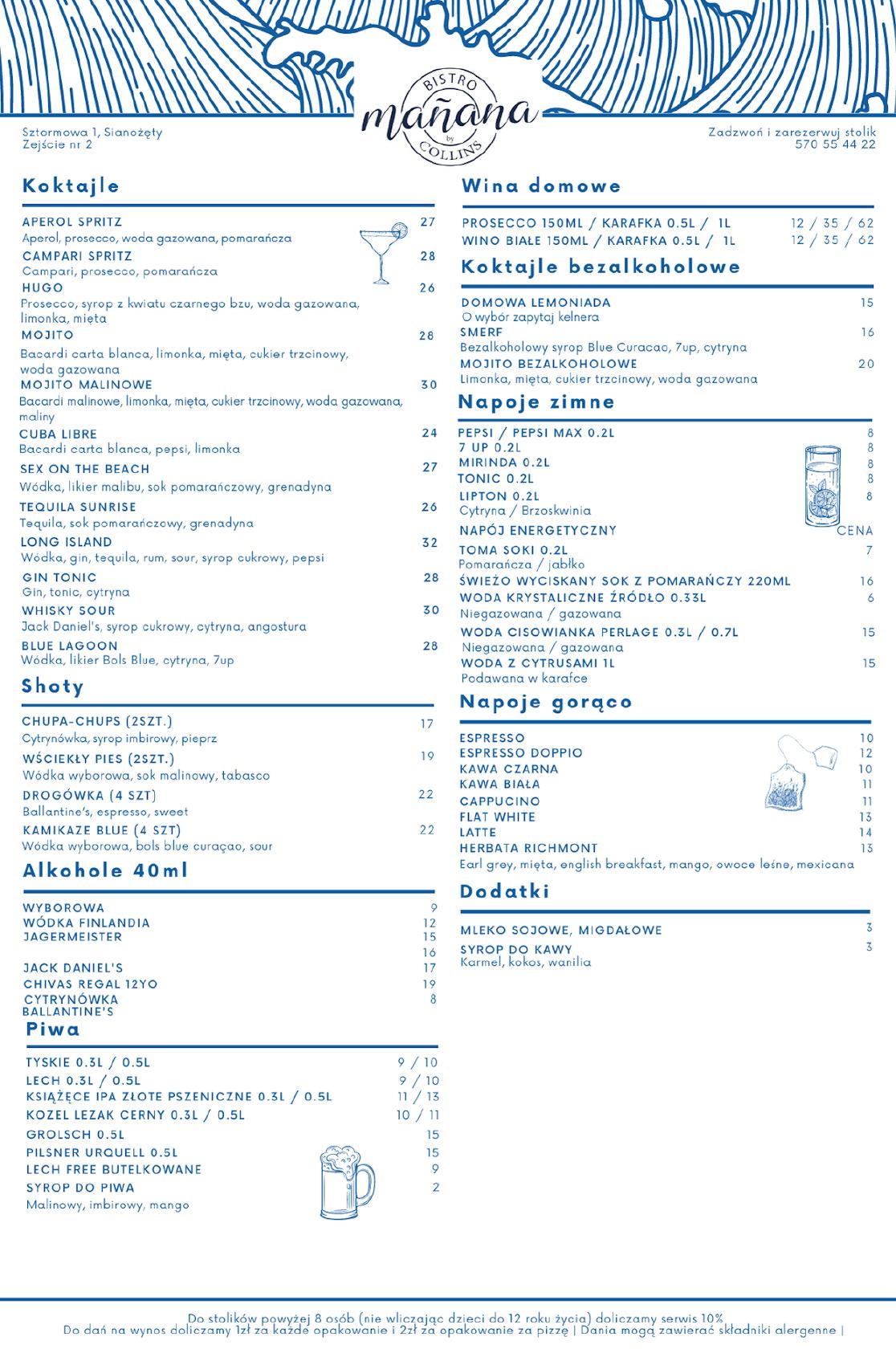 Menu at Bistro Mañana by Collins restaurant, Sianożęty