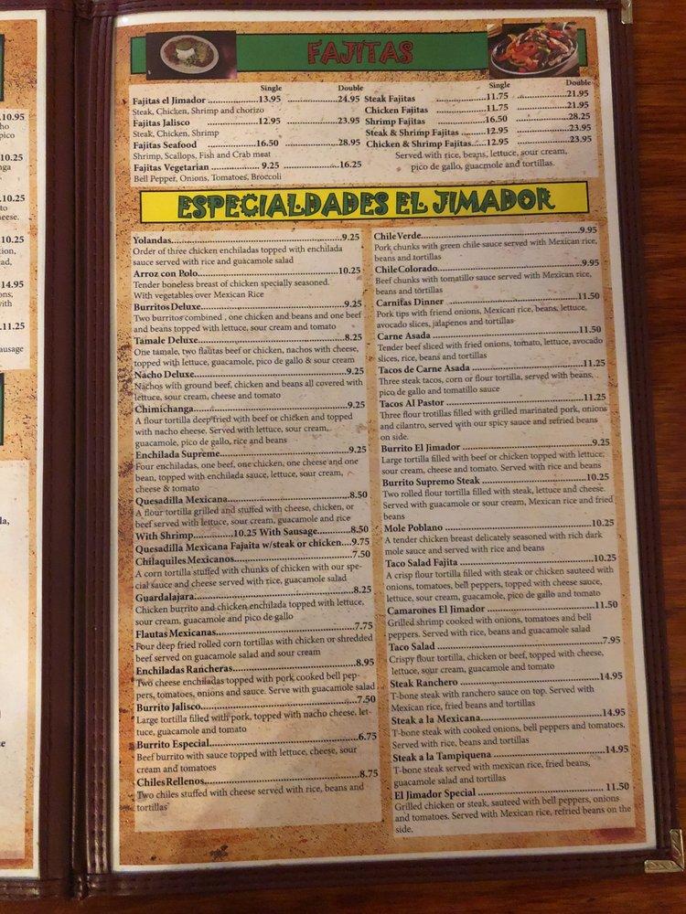 Menu at El Jimador Mexican Restaurant, Saint Robert