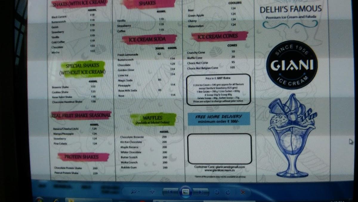 Menu at GIANI ICECREAM PARLOUR, Ghaziabad