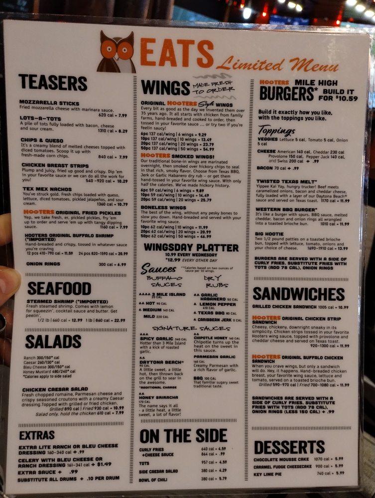 Menu at Hooters pub & bar, Slidell, Gause Blvd