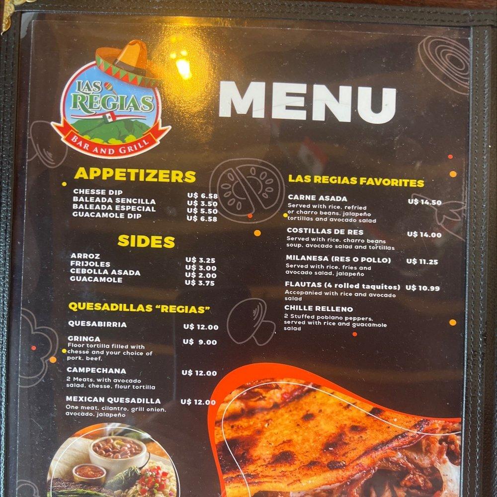 Menu at Las Regias Bar and Grill, New Iberia