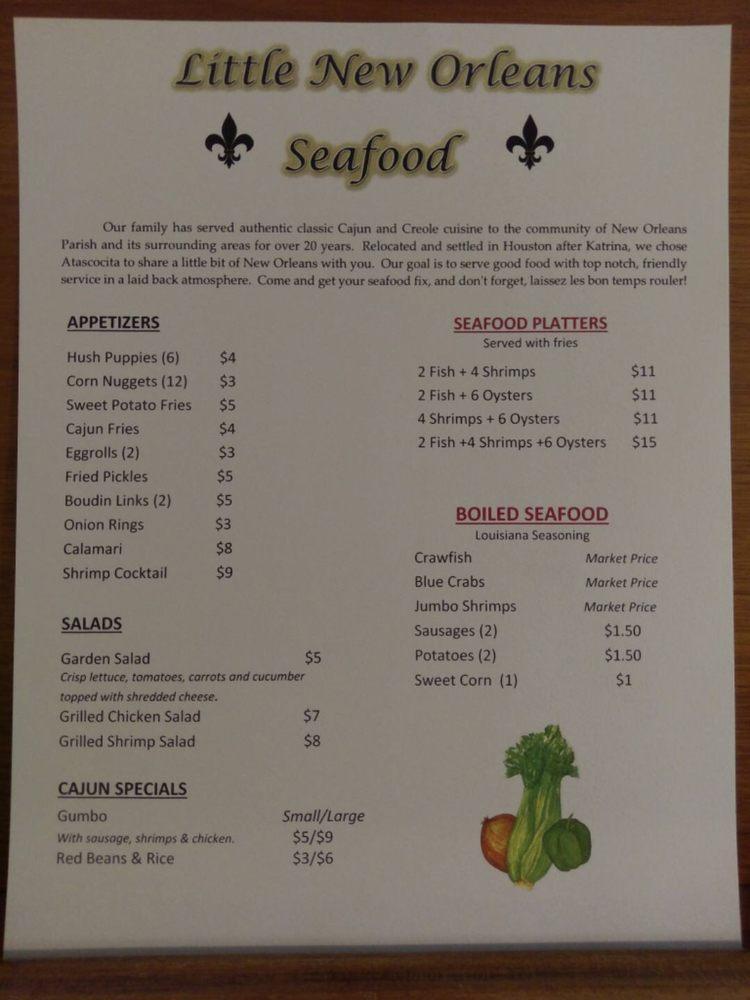 Menu at Little New Orleans Seafood restaurant, Houston