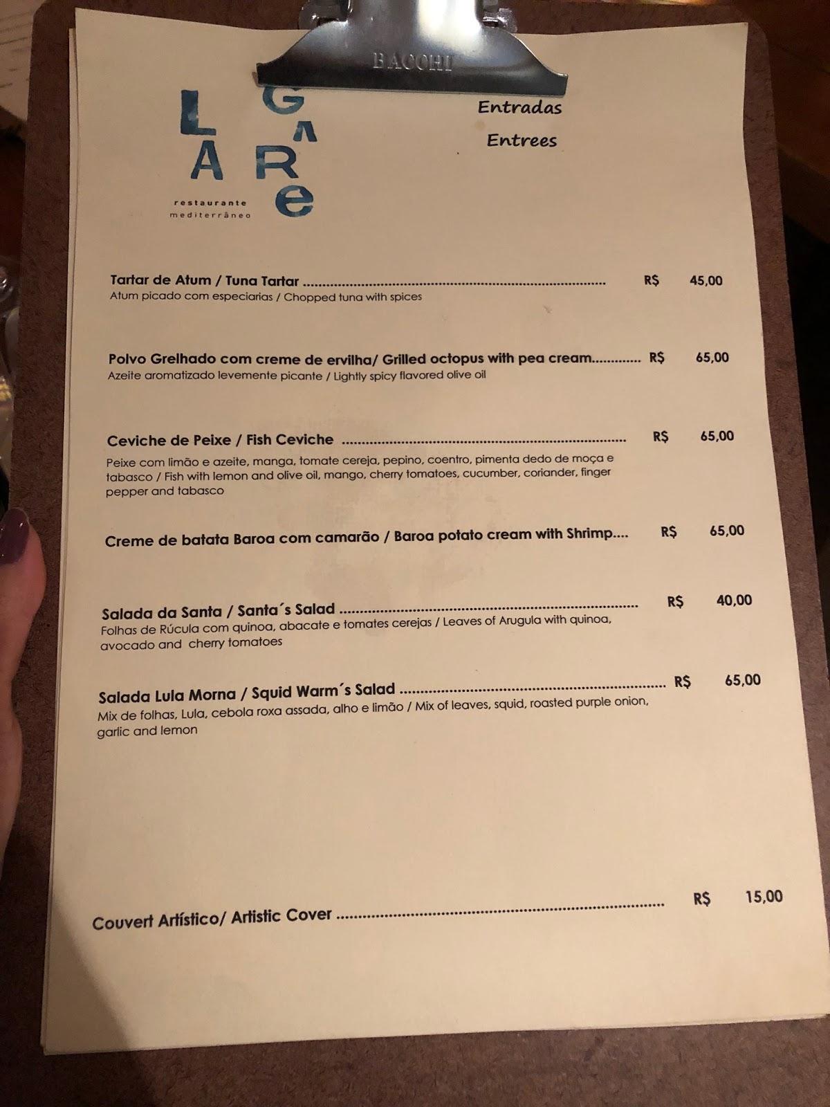 Menu at Restaurante La Gare, Armação dos Búzios