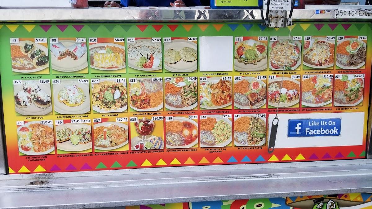 Menu at Ricos Tacos restaurant, Tacoma, Center St