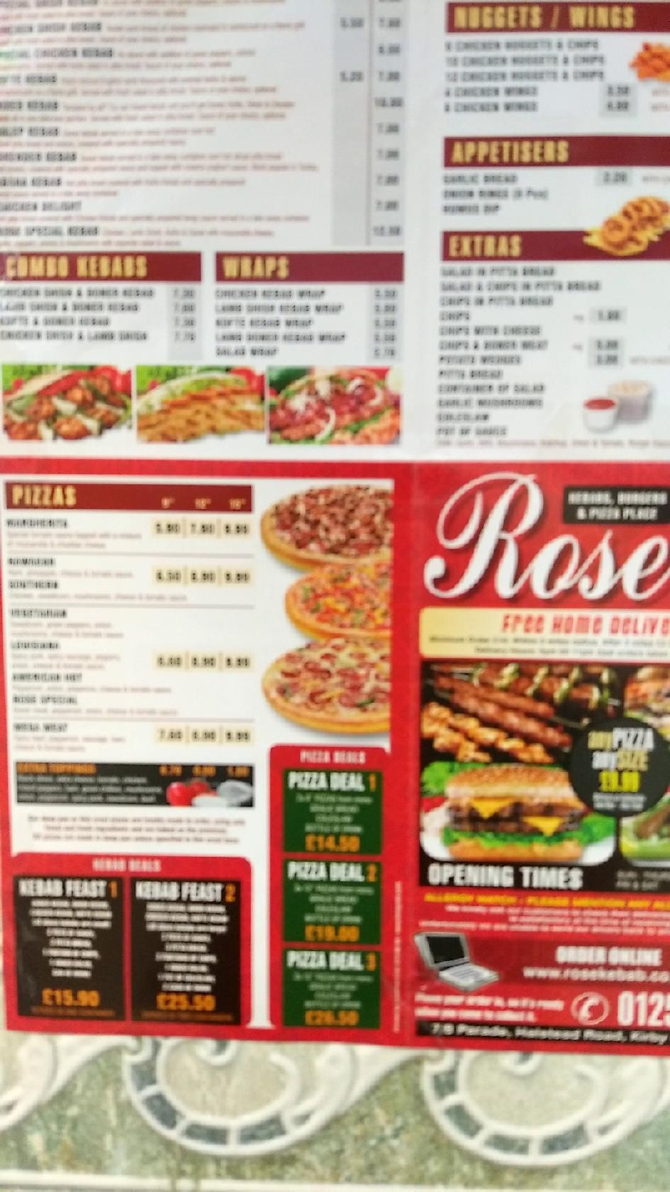 Menu at Rose Kebab House & Pizza Place restaurant, Frinton and Walton