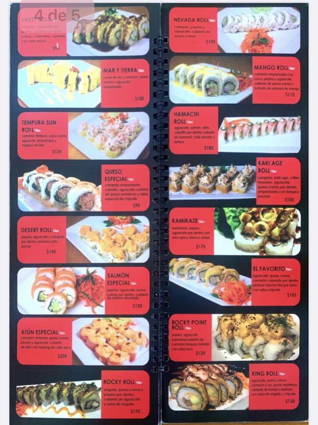 Menu at Sushi Sun restaurant, Puerto Peñasco