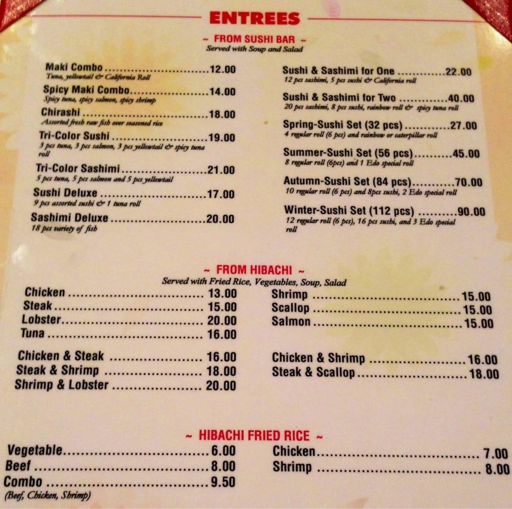 Menu at Edo Japanese Restaurant, Jackson