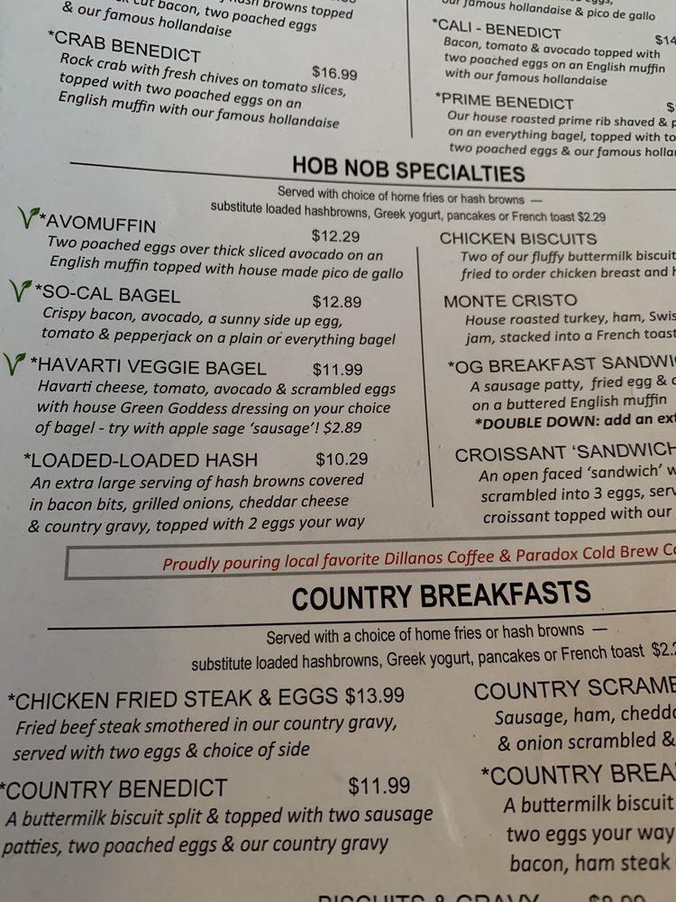 Menu at Hob Nob Restaurant, Tacoma