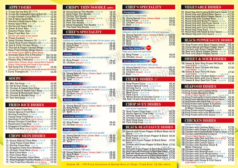 Menu at Chinatown Chinese Take Away restaurant, Lucan, Unit 14