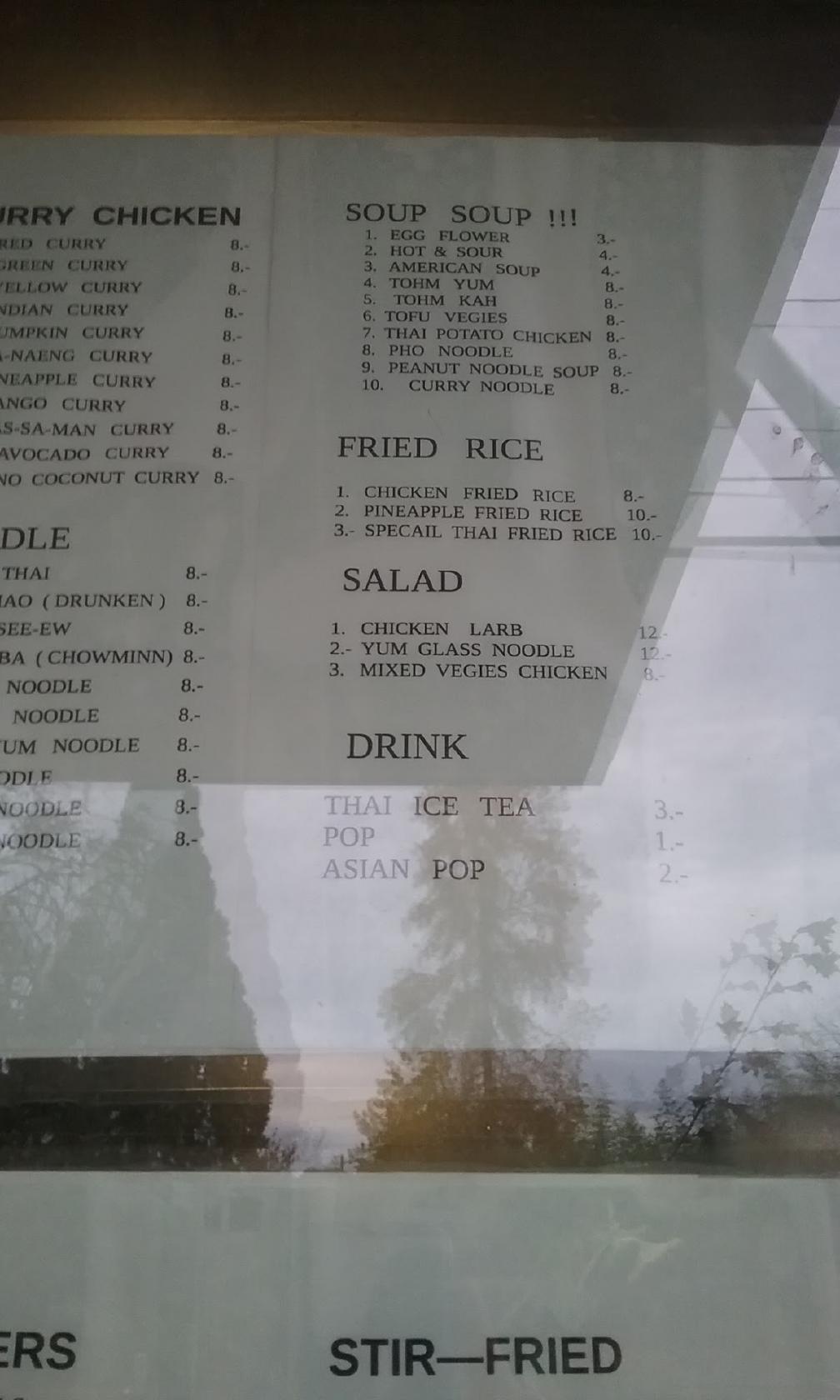 Menu at UFO Thai Food restaurant, Lebanon