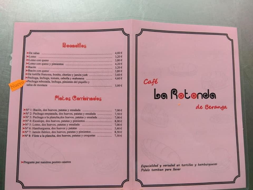 Menu at Cafe La Rotonda, Beranga