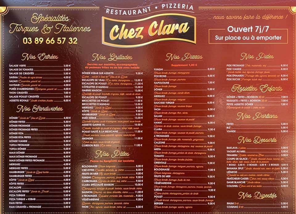 Menu au Chez Clara Illzach restaurant, Illzach, 55 Rue de Sausheim