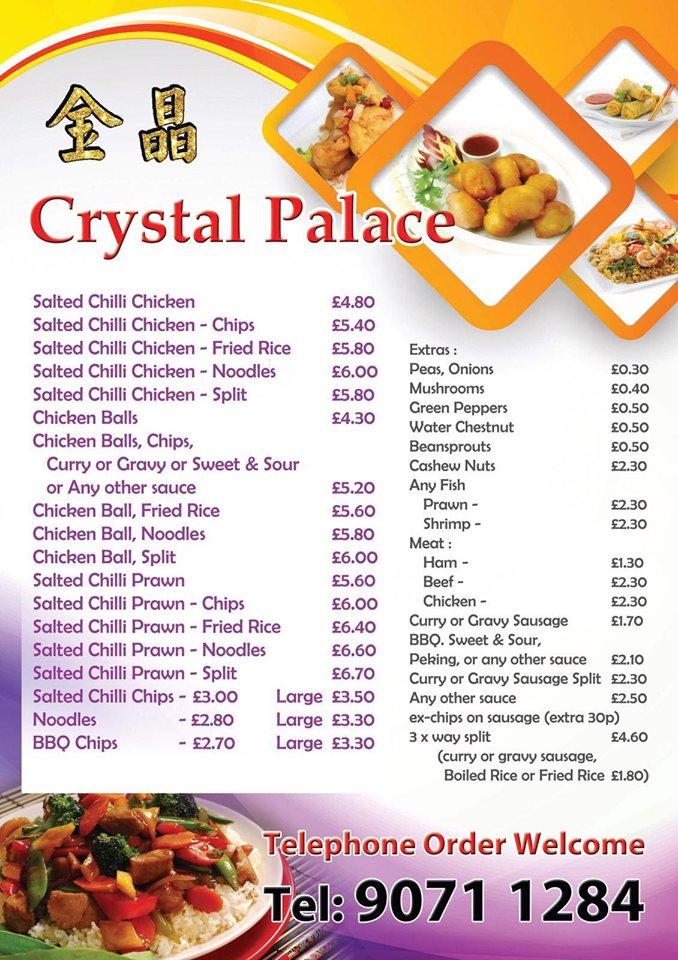 Menu at Crystal Palace fast food, Belfast