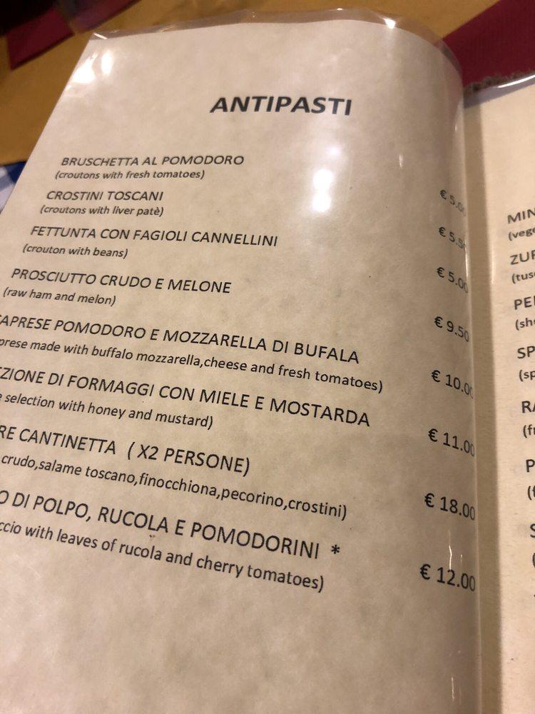 Menu da La Cantinetta Restaurant, Firenze, Via della Scala