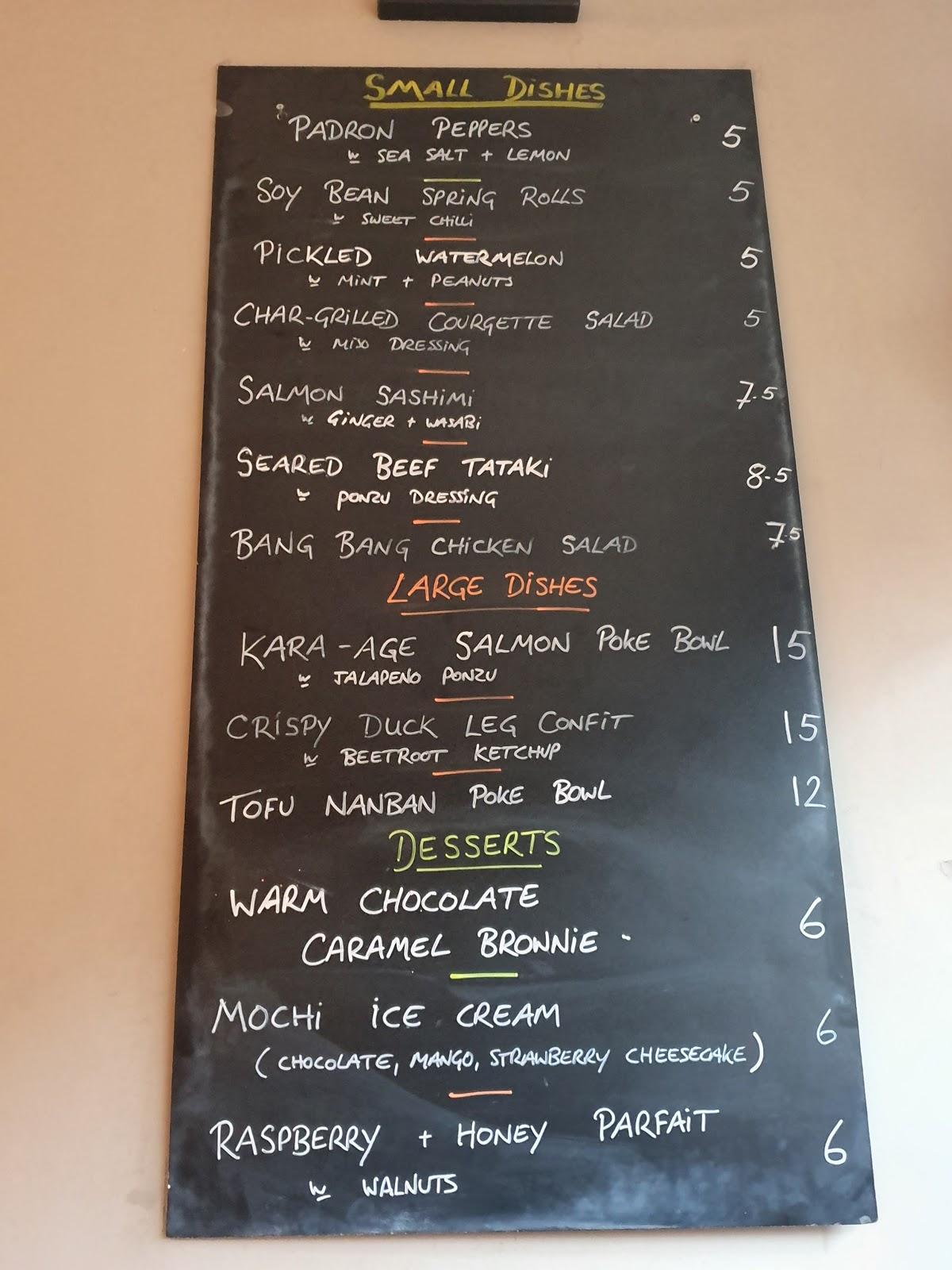 Menu at Mr Tanaka's restaurant, Hertford