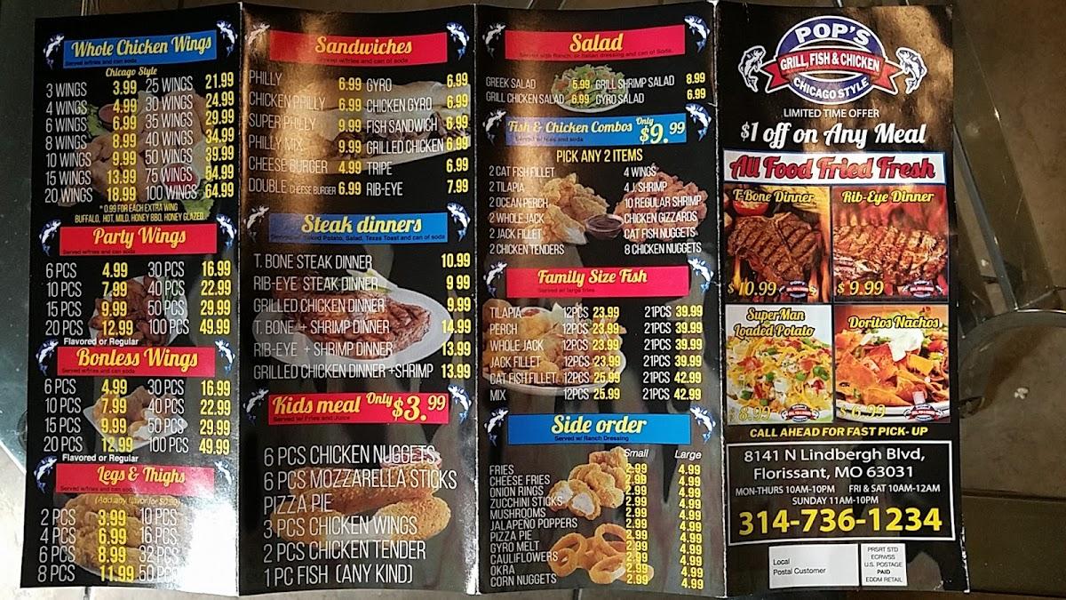 Menu at Pop's Grill, Fish & Chicken restaurant, Florissant