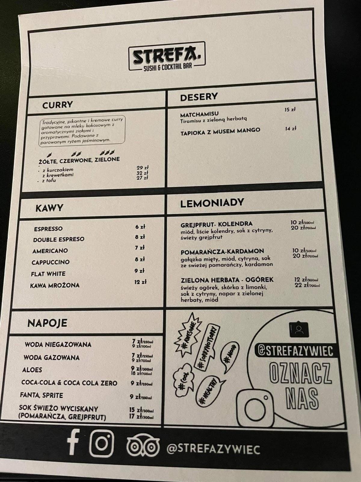 Menu at STREFA. sushi & cocktail bar, Żywiec