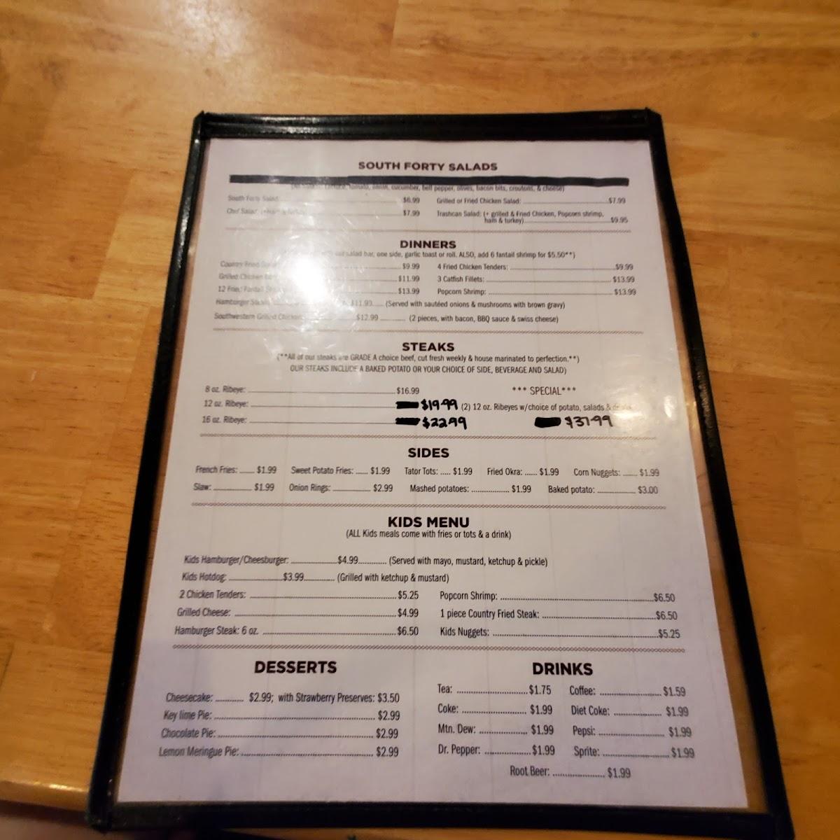 Menu at South Forty Restaurant, Repton
