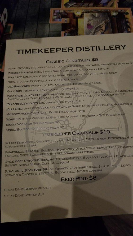Menu at Timekeeper Distillery pub & bar, Wausau